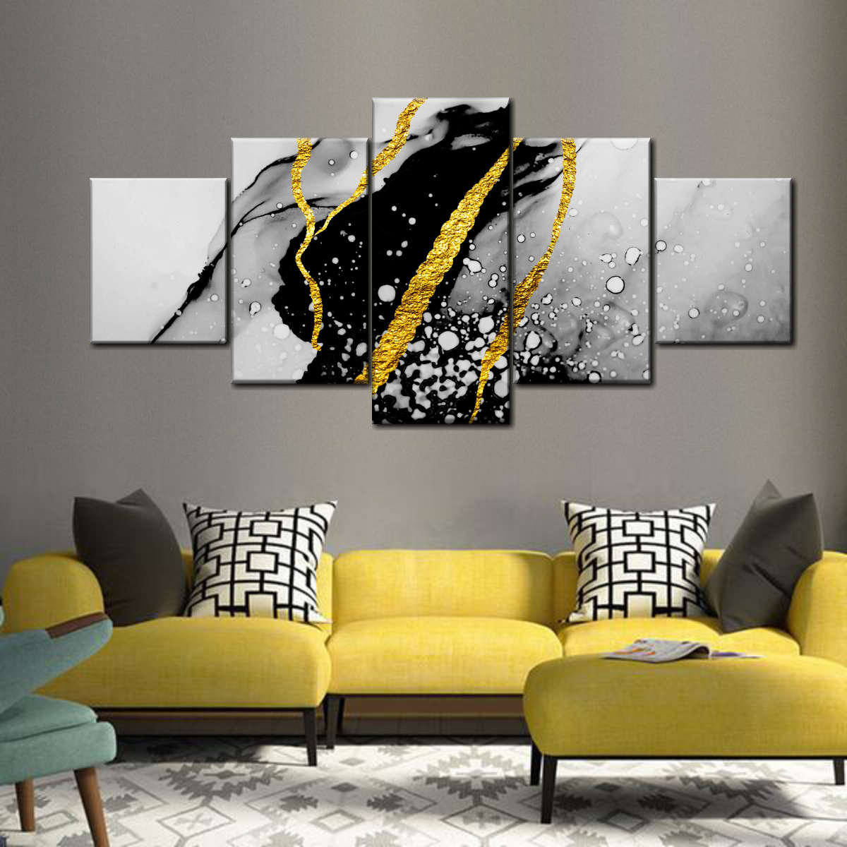 Mercer41 Gold Foil Abstract Wall Art Multi Piece Canvas Print On Canvas 5 Pieces Set | Wayfair